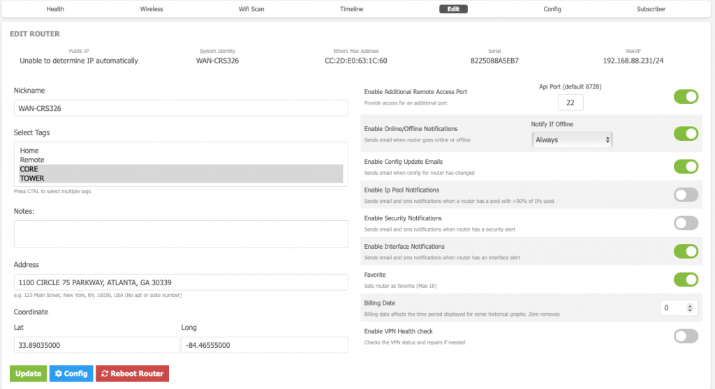 Edit Router Settings - Admiral Platform